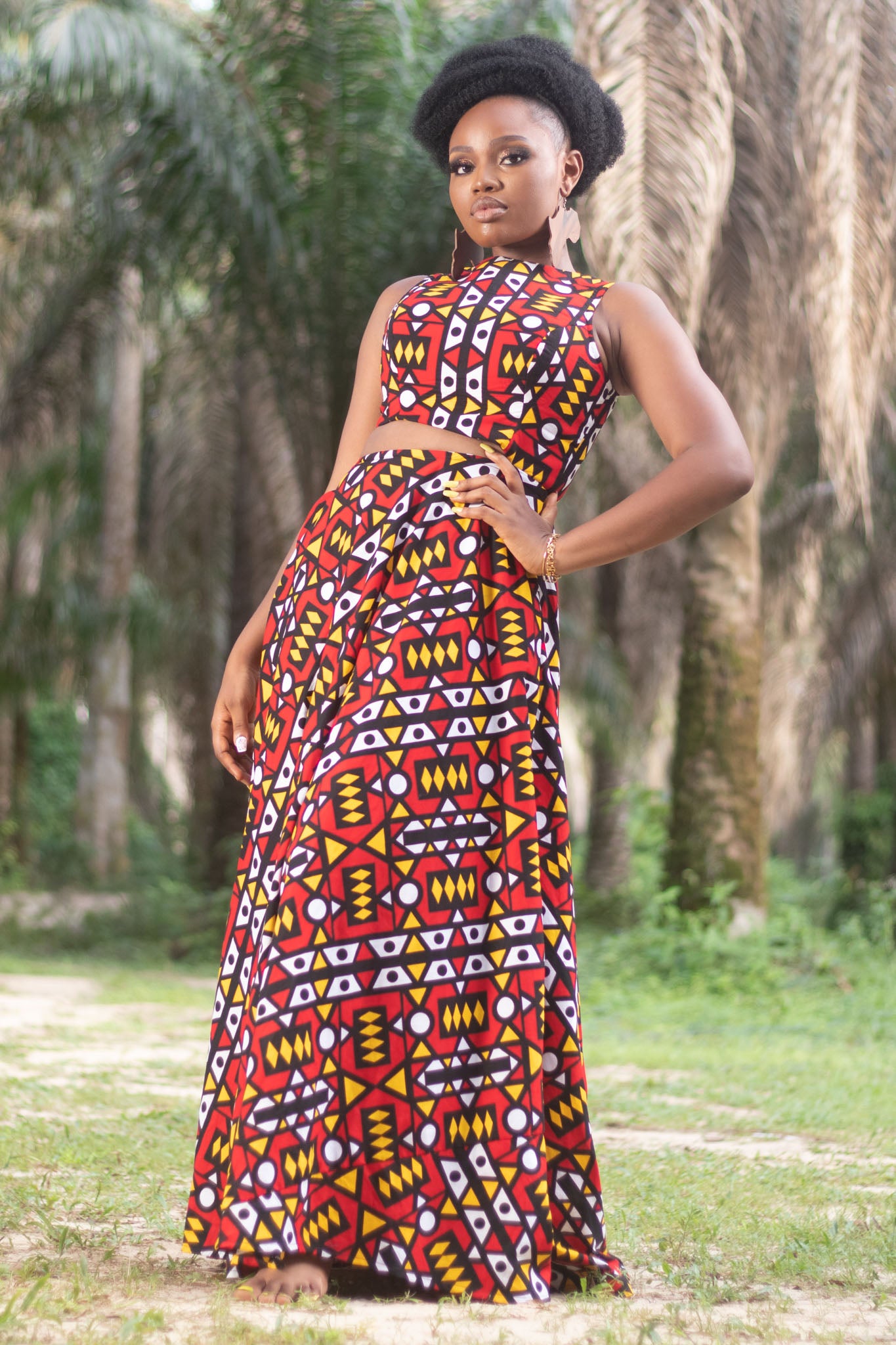 KAMARI African Print Ankara Maxi Dress, Red